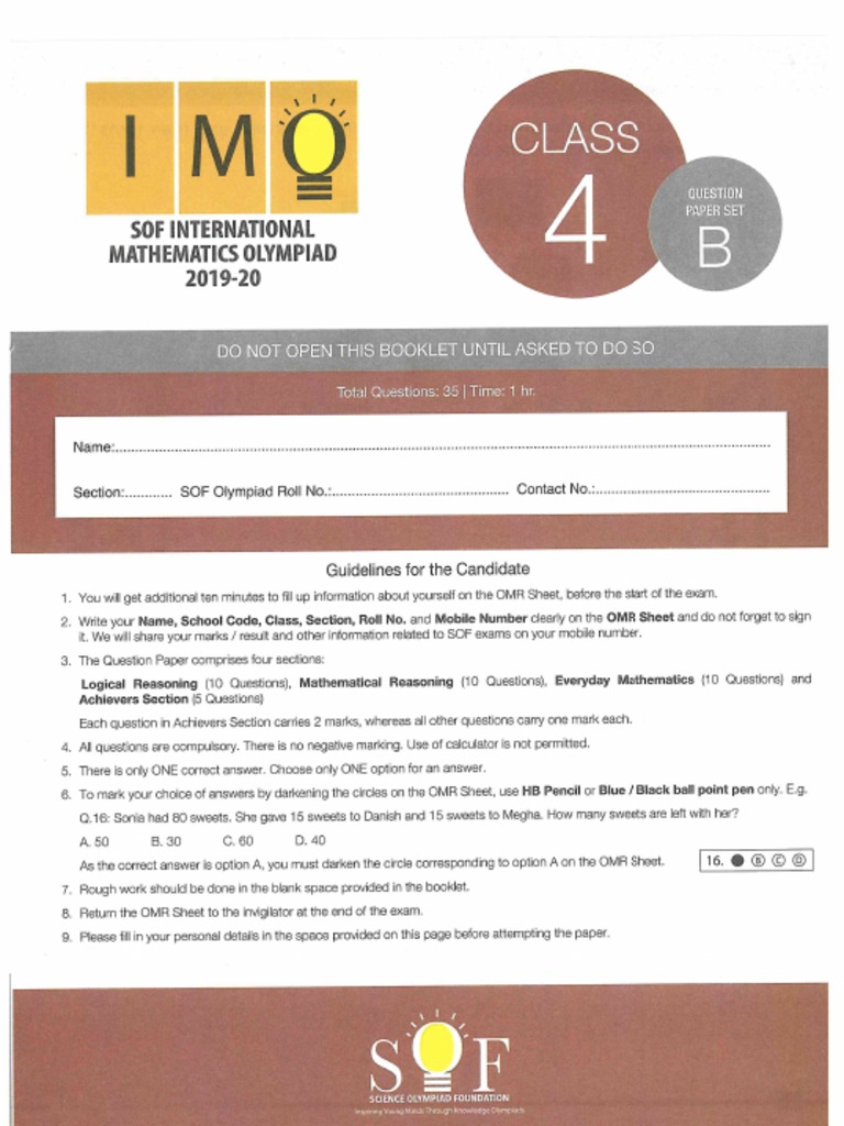 IMO - Class 4 - 2019-20 | PDF