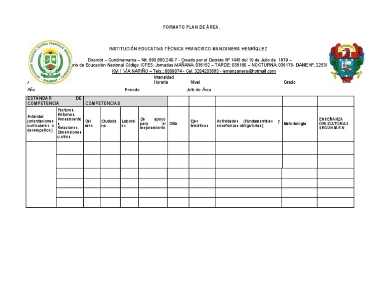 Formato Plan De área Pdf
