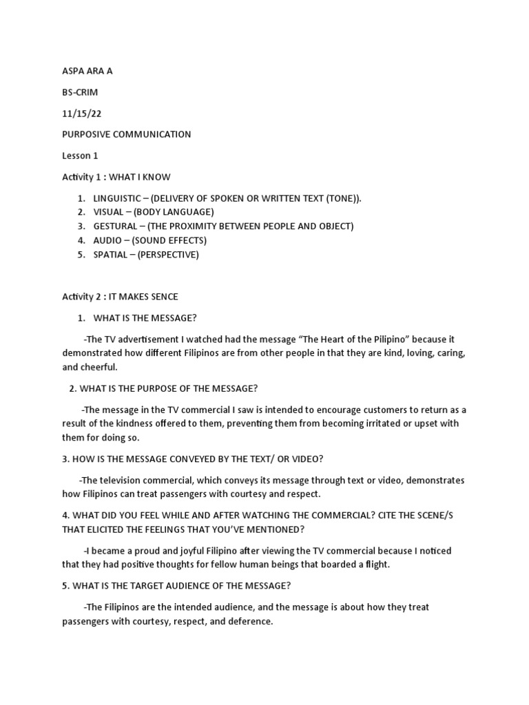 Purposive Communication Module 2 | PDF | Gesture | Television Advertisement
