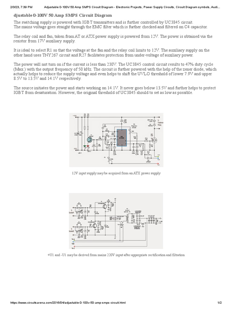 Djustable 0-100V 50 Amp SMPS Circuit Diagram: 12V Input Supply May Be Acquired From An ATX Power ...