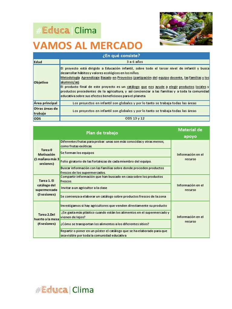 Proyecto Educativo: Vamos al Mercado | PDF | Aprendizaje | Evaluación
