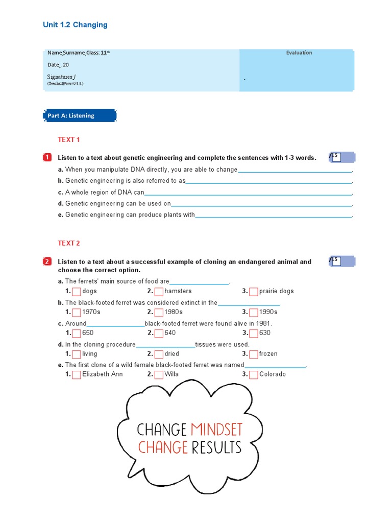 Enga11 10 Minute Test Listening and Reading1 2 | PDF | Genetic ...