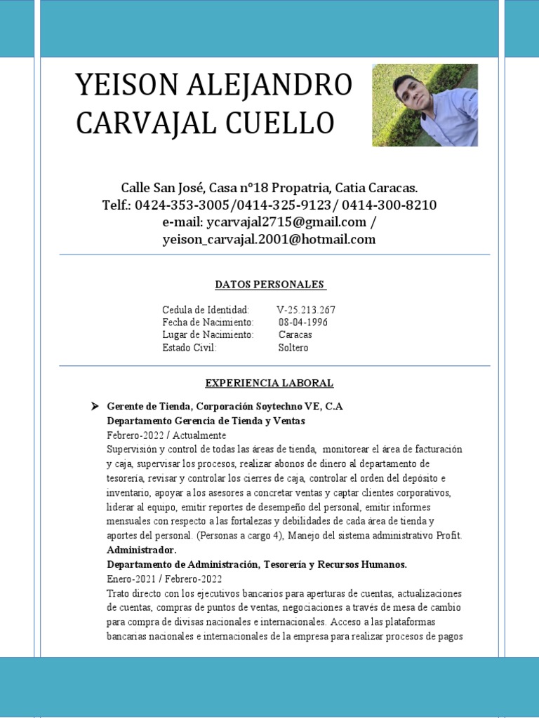 CV Yeison Actualizado. | PDF | Business | Economias