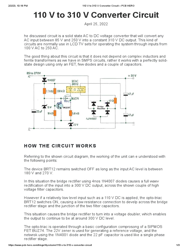 110 V To 310 V Converter Circuit - PCB HERO | PDF | Rectifier | Field ...