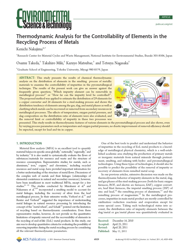Thermodynamic Analysis for Evaluating the Controllability and Removability of Impurity Elements ...