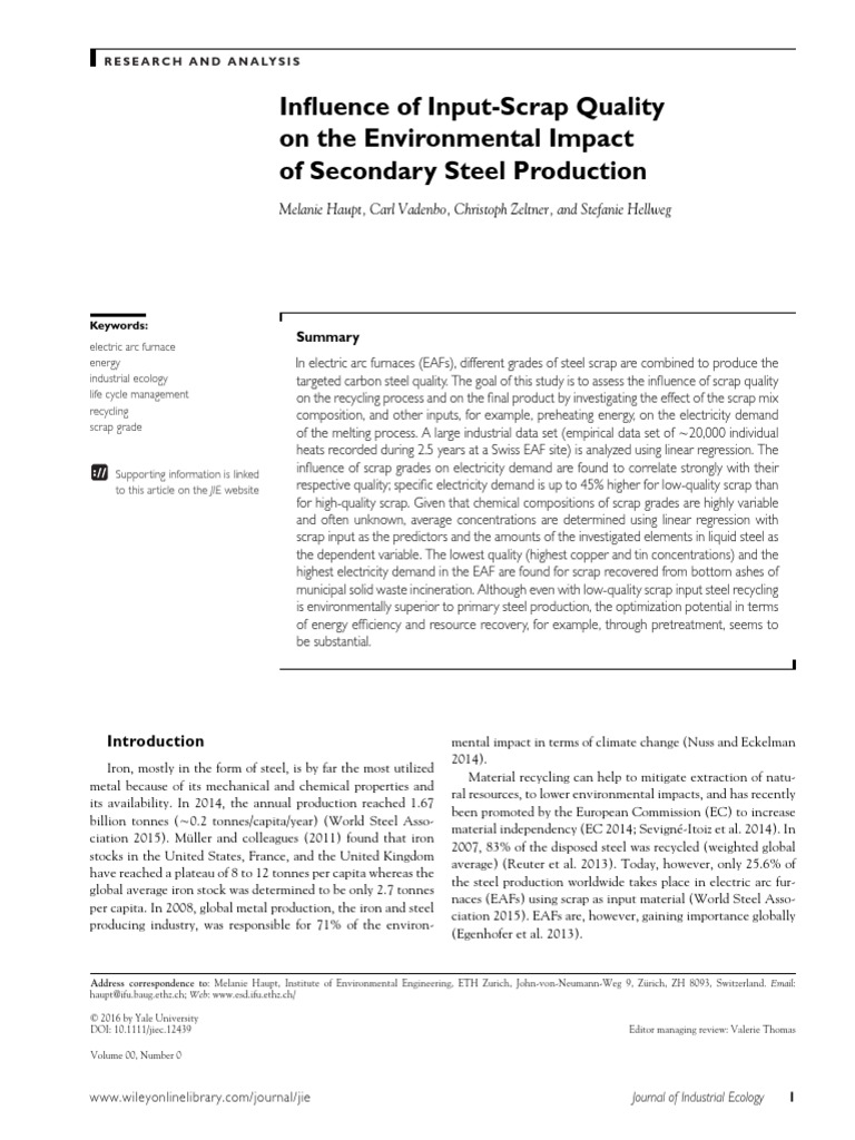 Influence of Input-Scrap Quality On The Environment Impact of Seconday ...