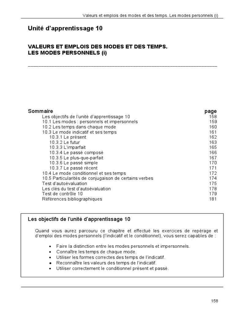 Modes et temps verbaux en français | PDF | Temps (grammaire) | Verbe