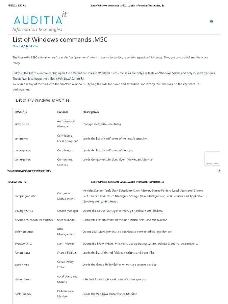 List of Windows Commands MSC | PDF