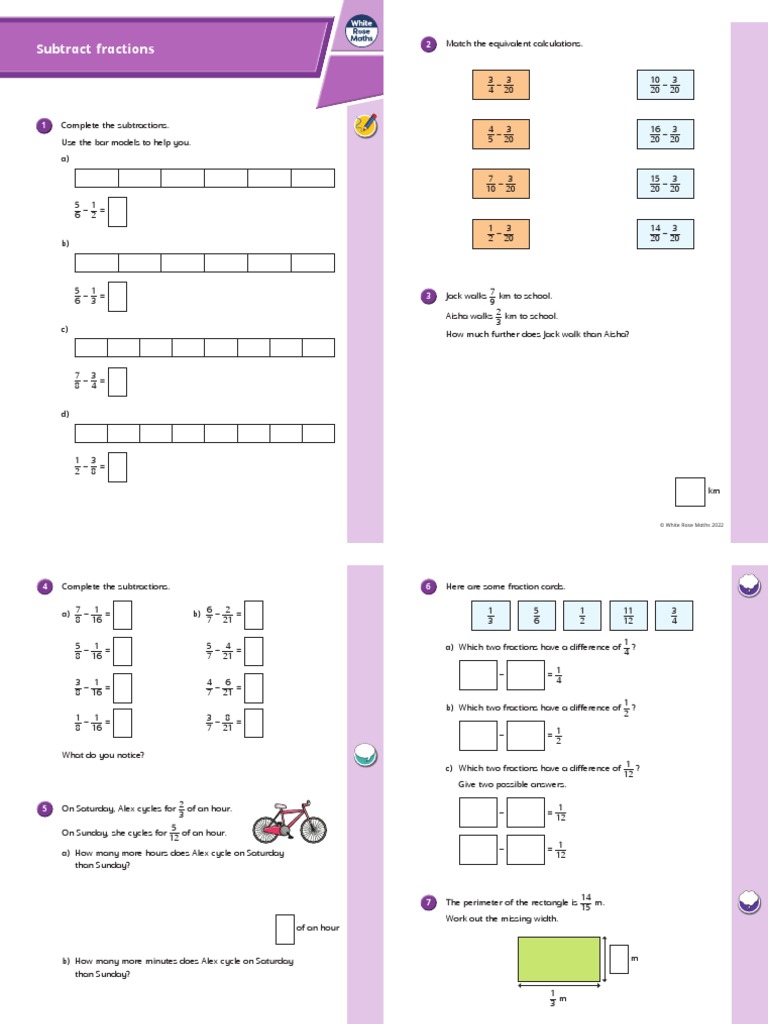 Y5 Autumn Block 4 WO14 Subtract Fractions 2022 PDF Mathematics