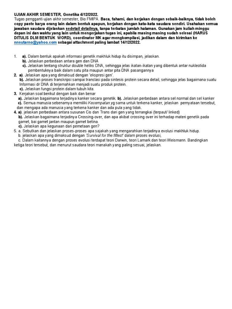 UAS Genetika Bio 2022 | PDF