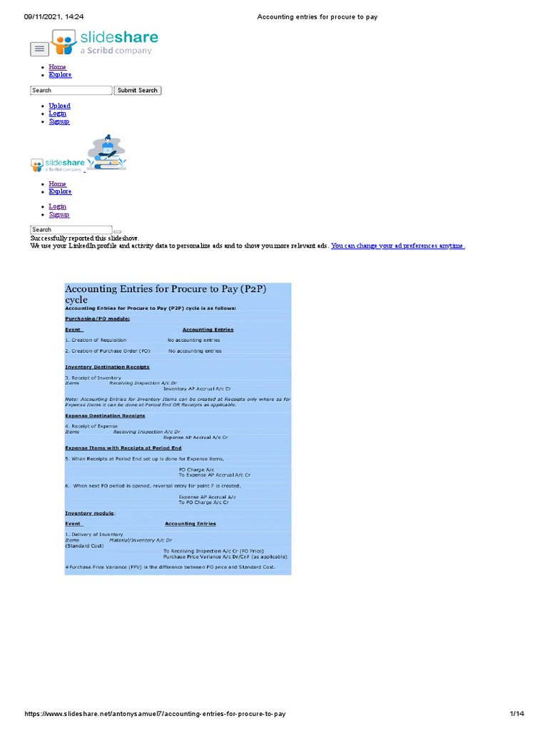 Accounting Entries For Procure To Pay | PDF | Business | Service Industries