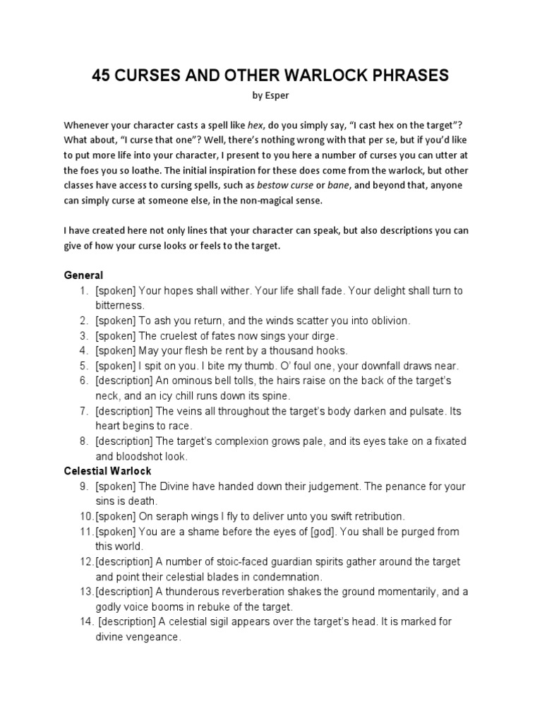 Warlock Curses and Phrases Guide | PDF | Law | History