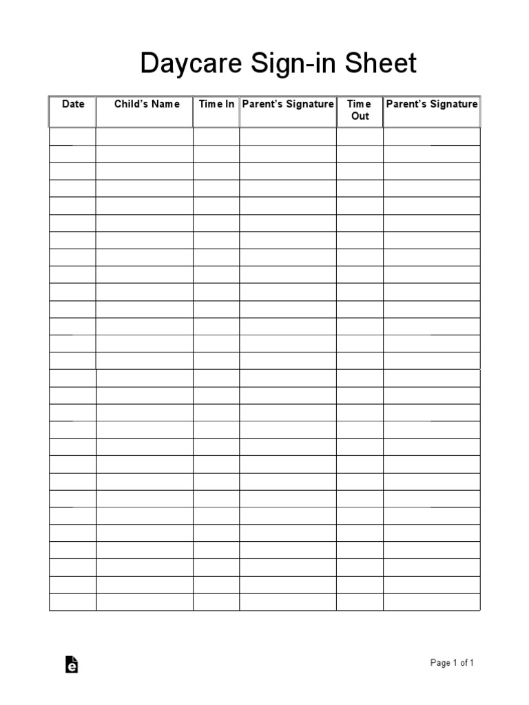 Daycare Sign in Sheet 3 | PDF