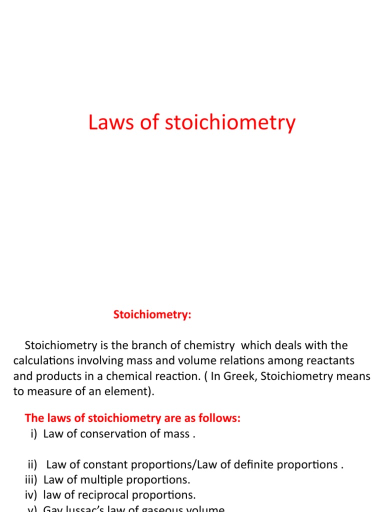 Laws of Stoichiometry | PDF | Stoichiometry | Chemistry