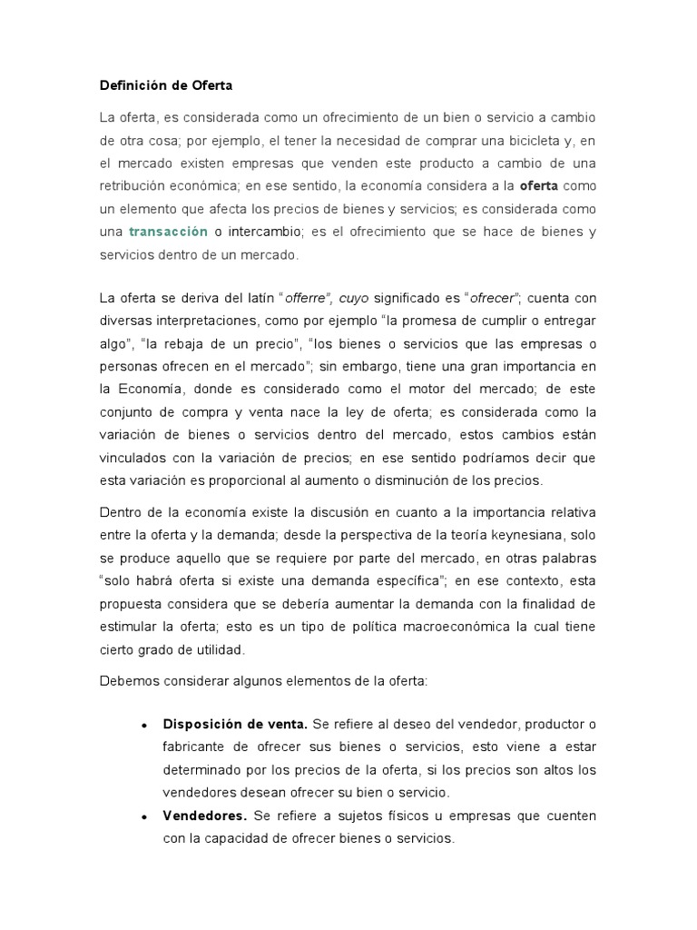 Definición y Significado de Oferta | PDF | Oferta (economía) | Mercado ...