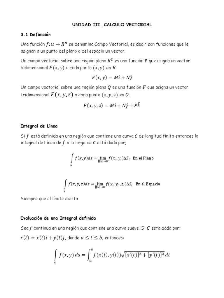 Guia de Matematicas III. Unidad III Calculo Vectorial Corregida | PDF | Integral | Vector Euclidiano