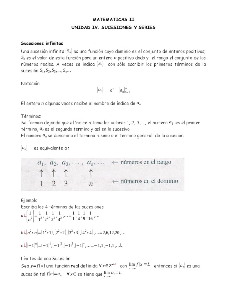 Matemáticas II: Unidad sobre sucesiones y series infinitas | PDF | Series (Matemáticas) | Secuencia