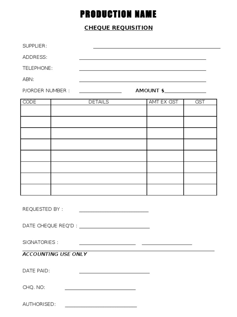 Cheque Requisition Form Template | PDF