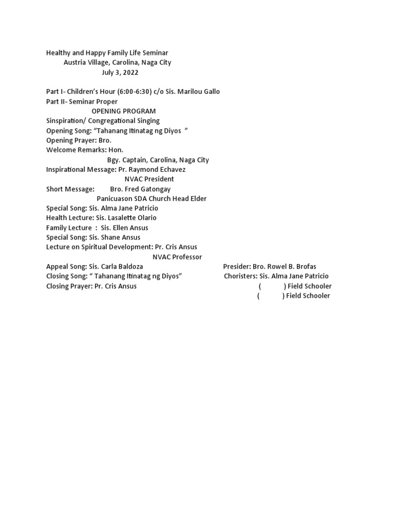 Healthy and Happy Family Life Seminar Working Committees - For Merge ...