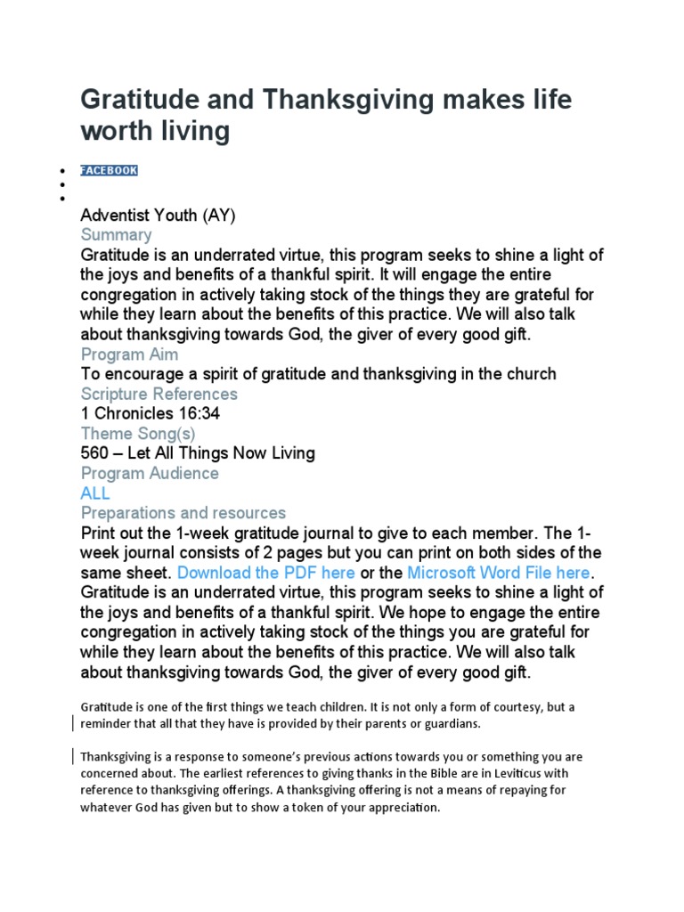 Gratitude and Thanksgiving Makes Life Worth Living | PDF | Gratitude ...
