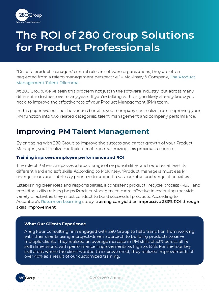 The ROI of 280 Group Solutions For Product Professionals | PDF | Return ...