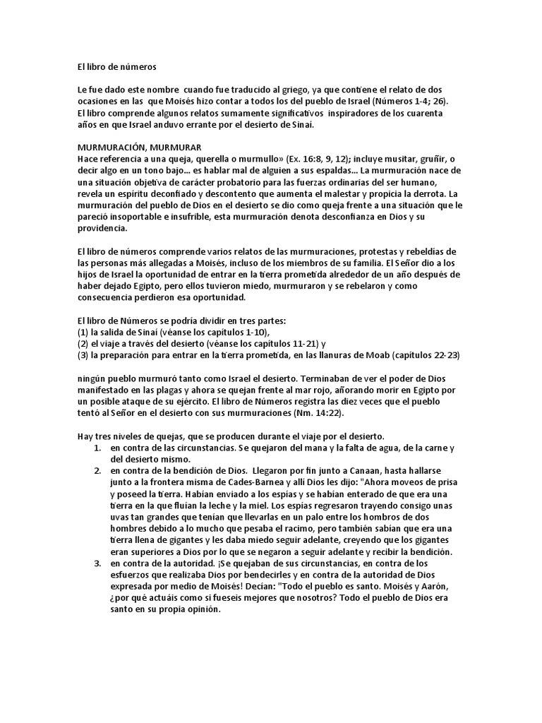 Murmuraciones de Israel en el desierto | PDF | Libro de números | Moisés