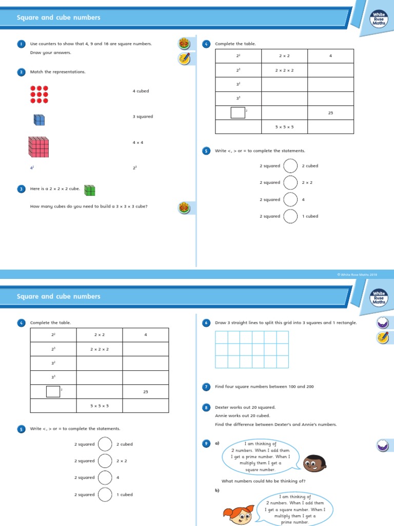 Friday Square and Cube Numbers Worksheet | PDF | Mathematics | Arithmetic