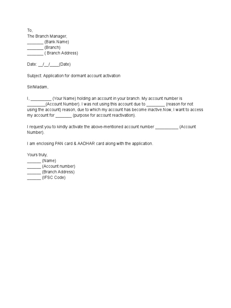 Request Letter For Activation of Account | PDF