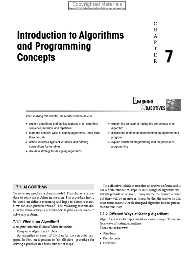 Introduction To Algorithms And Programming Concepts Pdf Algorithms Division Mathematics