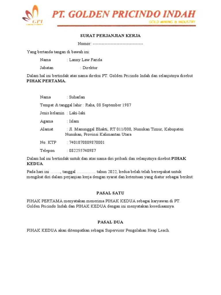 Surat Perjanjian Kerja | PDF