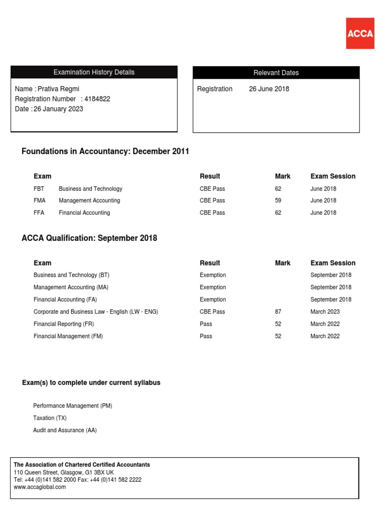 ACCA Exam Results and Pathways | PDF