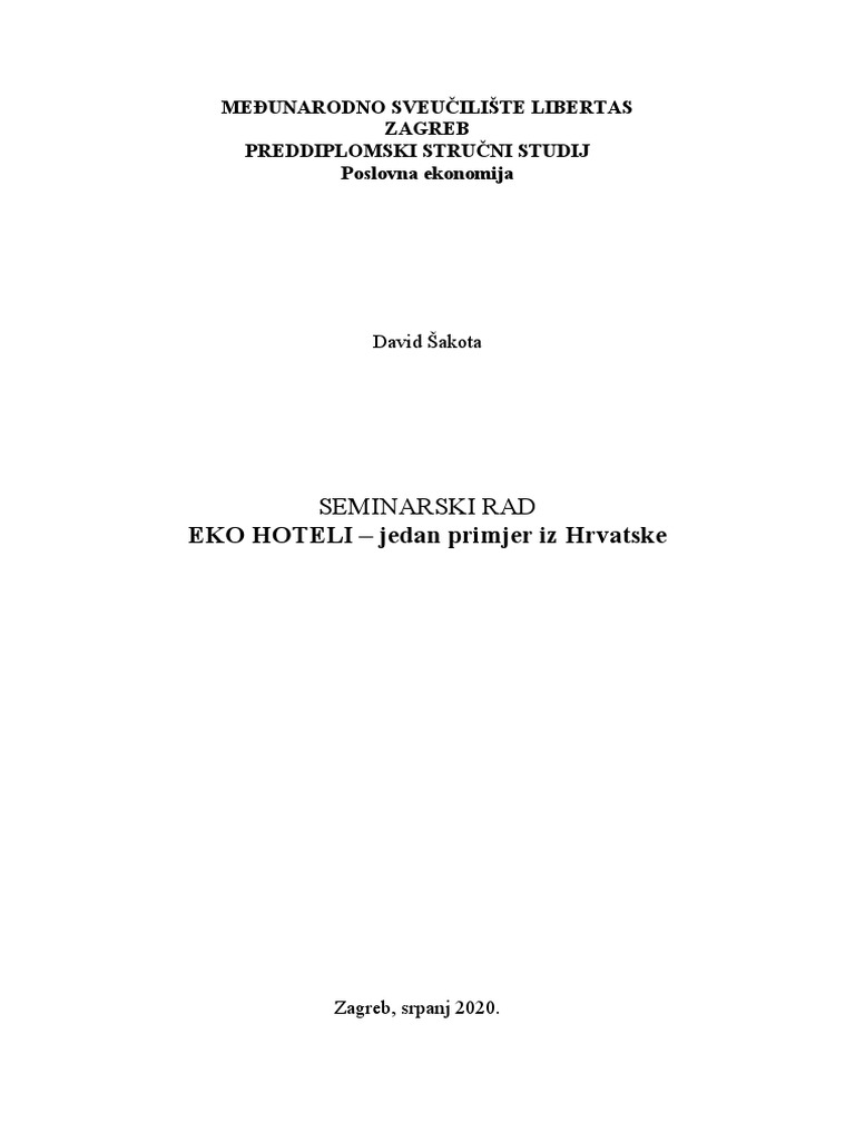 Eko Hoteli - Jedan Primjer Iz Hrvatske | PDF