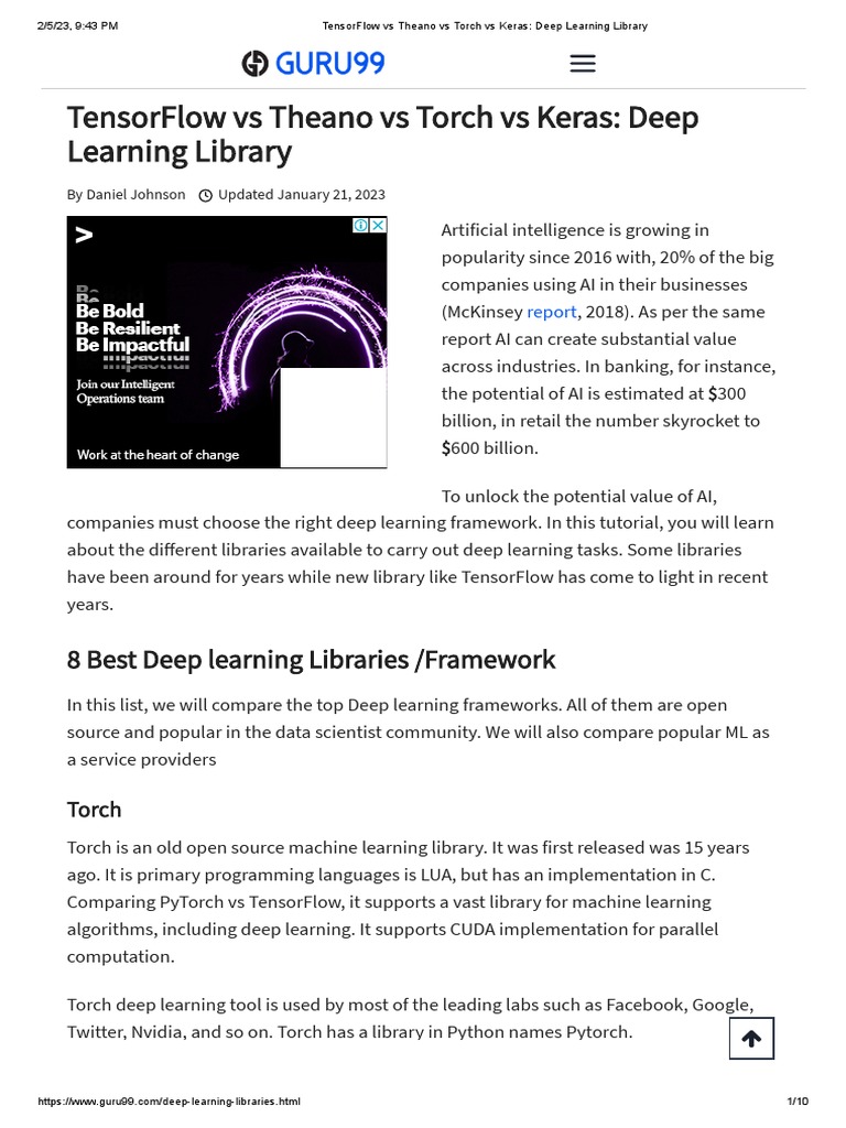 TensorFlow Vs Theano Vs Torch Vs Keras - Deep Learning Library | PDF | Deep Learning | Cloud ...