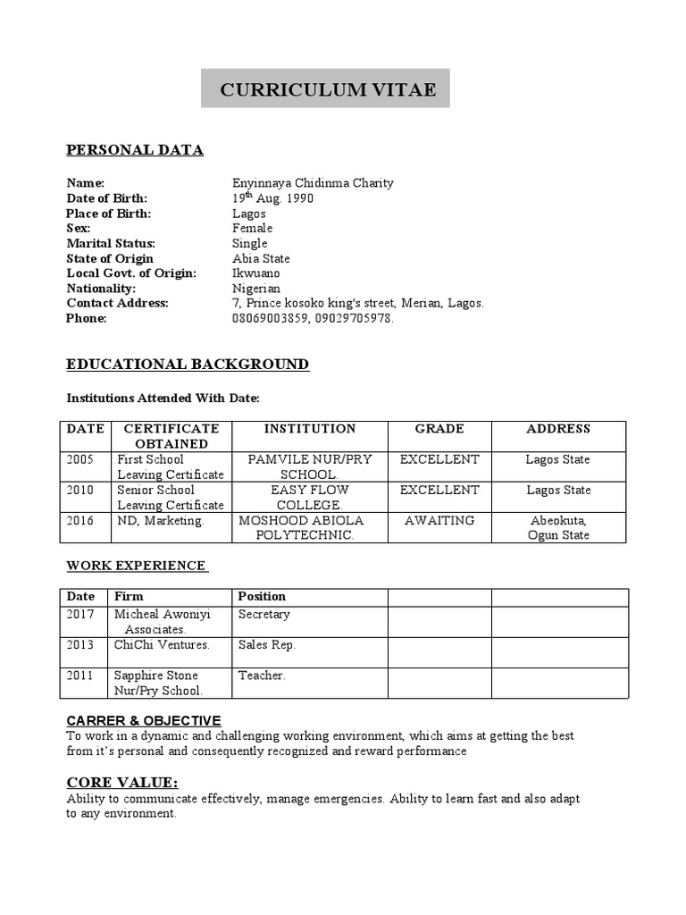 Curriculum Vitae: Personal Data | PDF | Social Science | Wellness