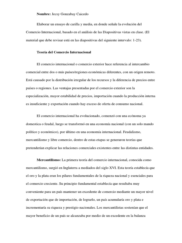 Evolución del comercio internacional desde el mercantilismo a la teoría de Heckscher-Ohlin | PDF ...