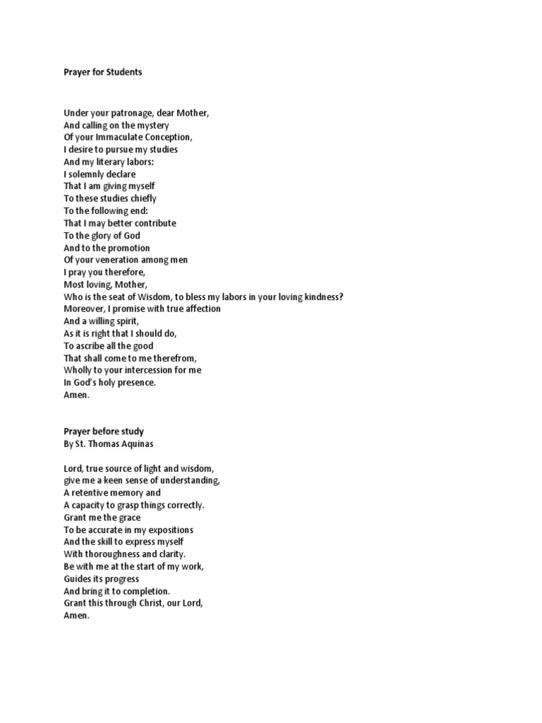 Prayer For Students Before The Study After The Study Prayer Before The ...