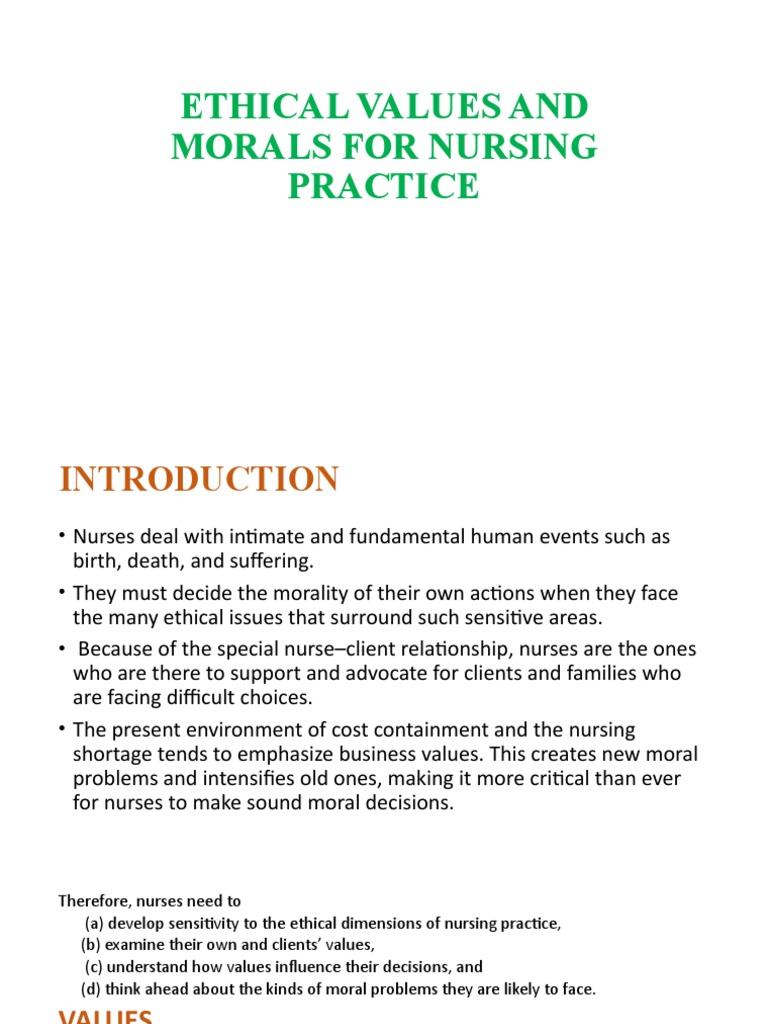 7 Ethical Values and Morals For Nursing Practice | PDF | Autonomy ...