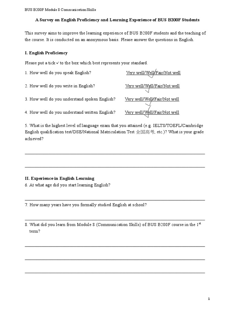 Module 8 Survey On English Proficiency and Language Learning Experience ...