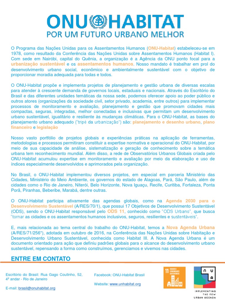 Sobre o ONU-Habitat | PDF | Programa de Assentamentos Humanos das ...