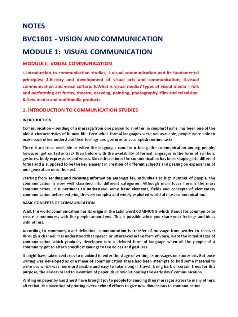 Notes - Module 1 - Visual Communication | PDF | Communication | Human ...