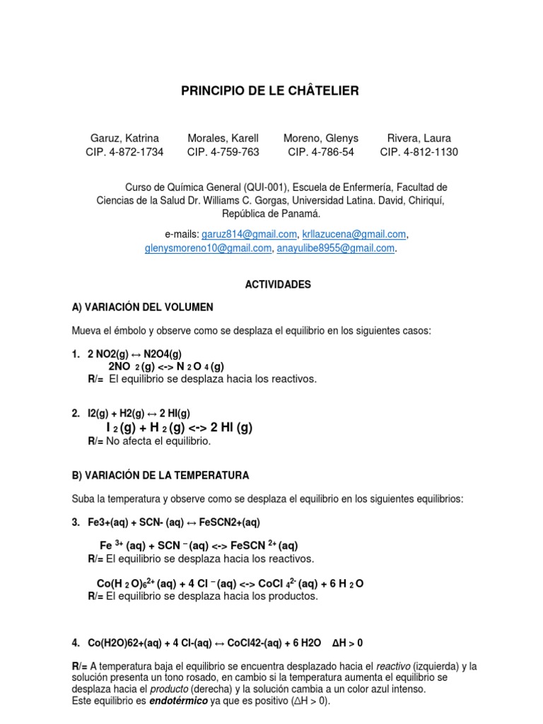 Principio de Le Châtelier en Química | PDF