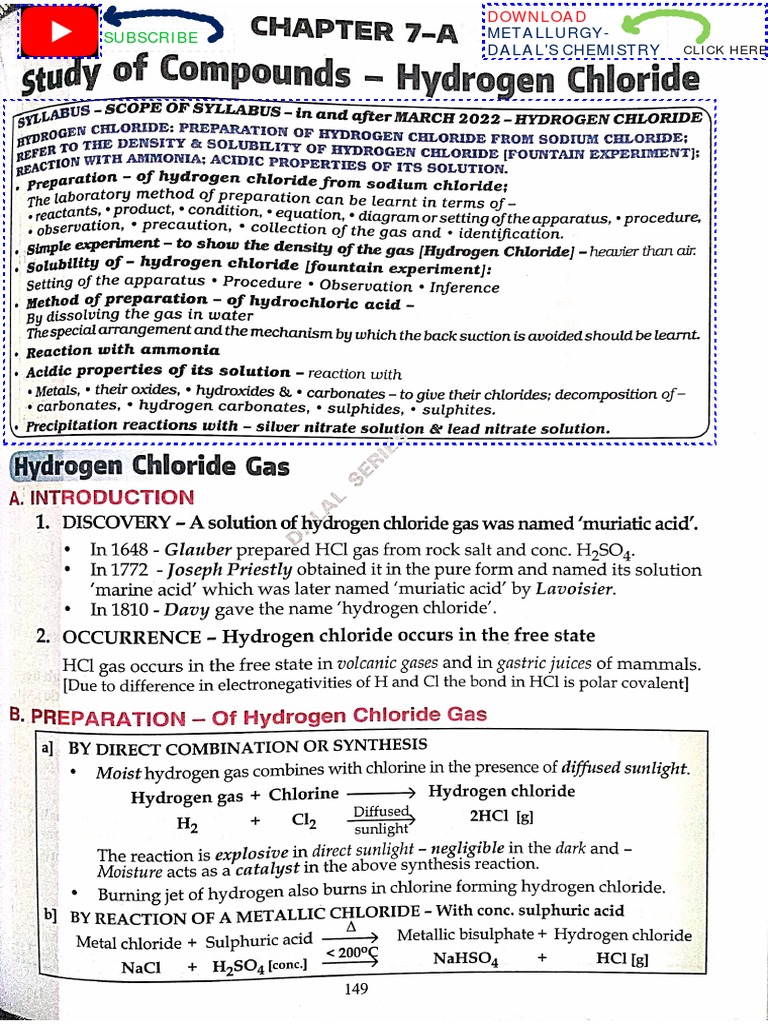 HCL - Study of Compounds DALAL'S CHEMISTRY Class 10 ICSE | PDF