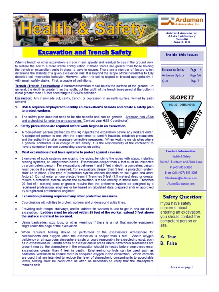 Excavation and Trench Safety | Download Free PDF | Personal Protective ...