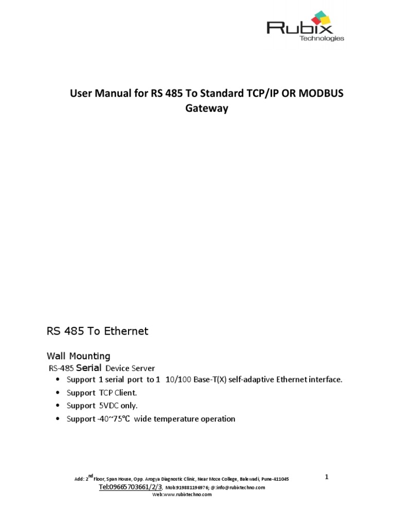 Serial Device Server Rs 485 To Ethernet | Download Free PDF | Port (Computer Networking ...