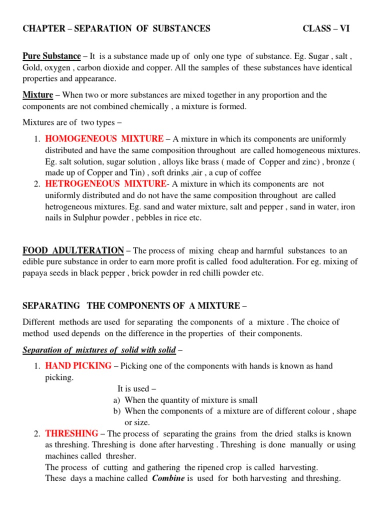 CH - 4 Separation of Mixture of Two Solids | Download Free PDF ...
