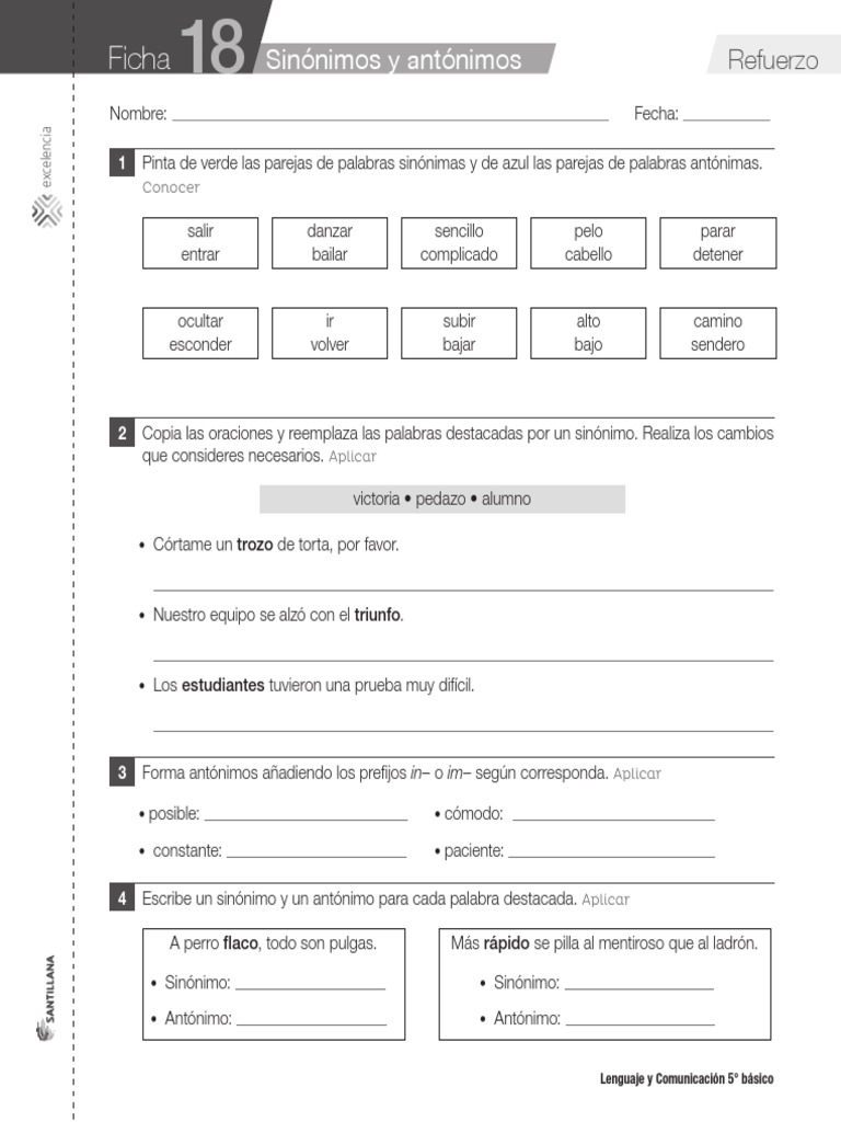 Ficha 18 Sinónimos y Antónimos | PDF