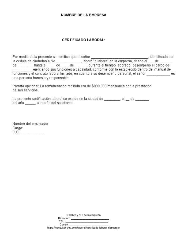 Certificado laboral modelo para descargar | PDF