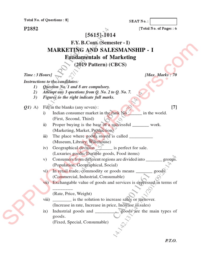 Commerce Bcom Semester-1 2019 November Marketing-And-Salesmanship-2019 ...
