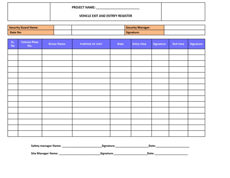 Vehicle Entry and Exit Register Format | PDF | Business