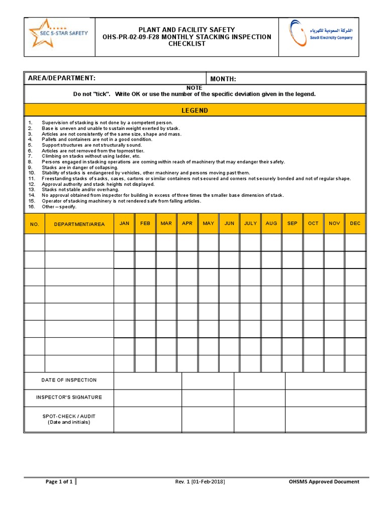 09-F28 Monthly Stacking Inspection Checklist | PDF